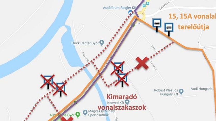 KISALFOLD - Így jár a 8-as és a 15-ös busz Győrben novemberig - térkép ...